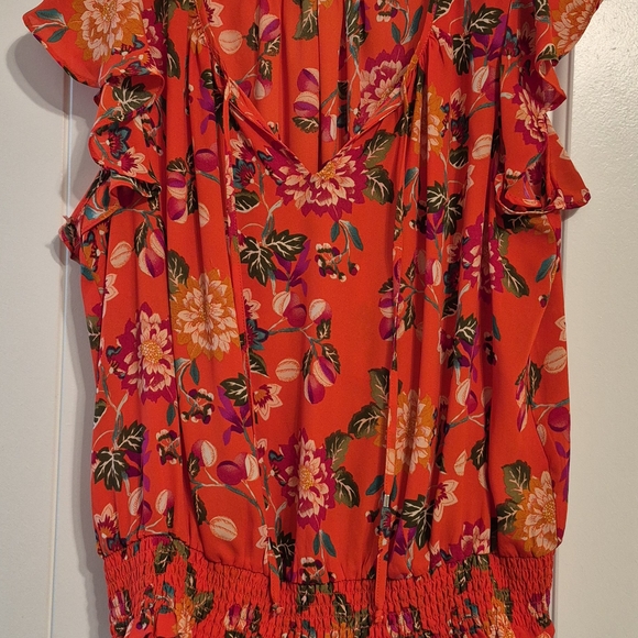 Rose & Olive | Tops | Rose Olive Red Orange Flutter Sleeve Blouse With ...